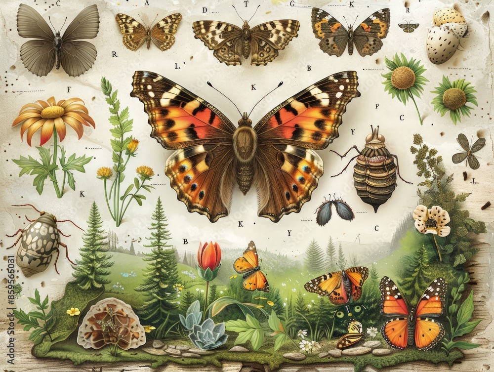 the lifecycle of a butterfly, showing the stages from egg, larva, pupa ...