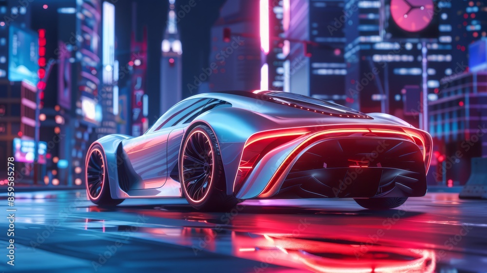 EV electric car system.futuristic car in night with morden light smart ...