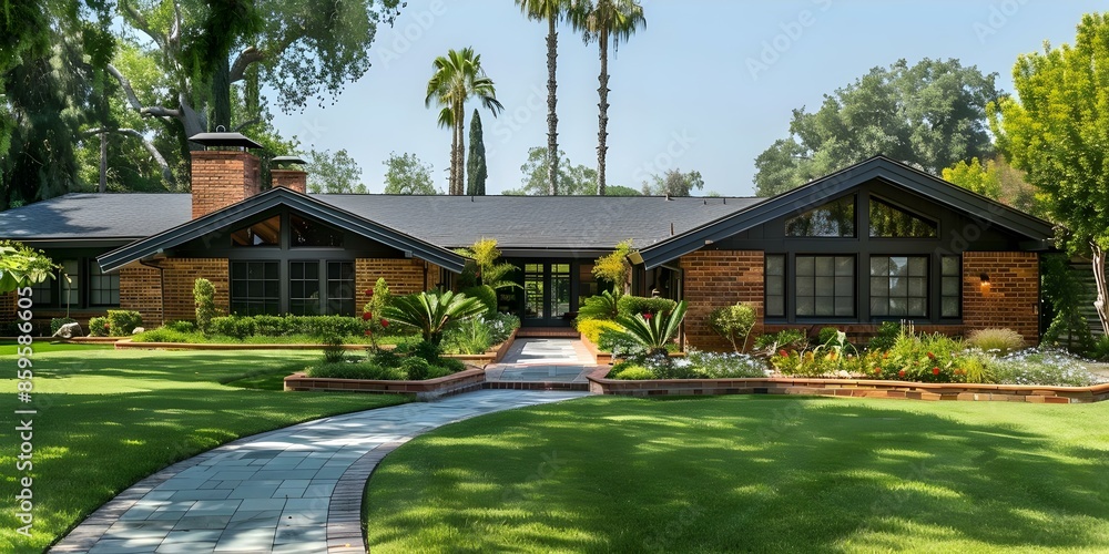 California Ranch style home with lowpitched roof brick and wood ...