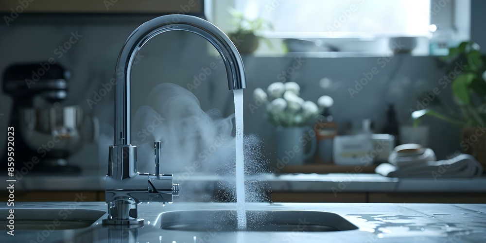 Symbolizing Hygiene and Comfort A Modern Faucet with Hot Water Flowing ...