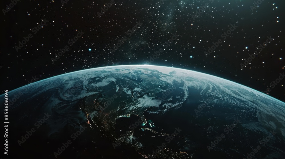 Earth from space, showing a view of the planet with a portion in ...