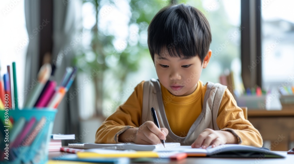 Child learning at home, studying English with flashcards Stock Photo ...