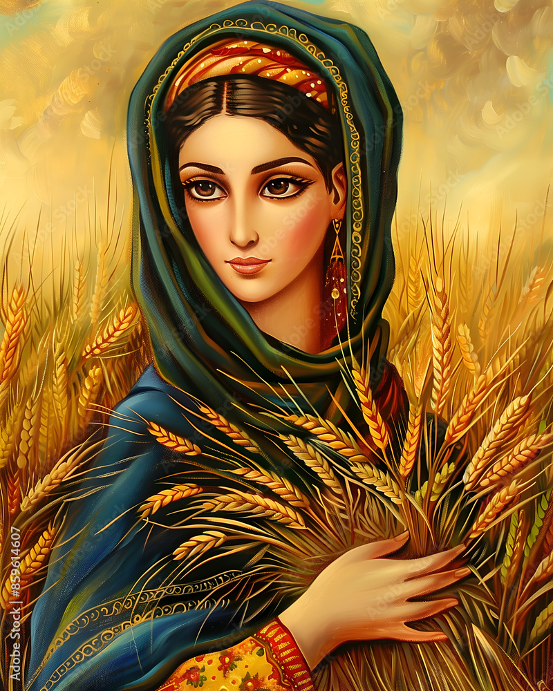 Artistic painting of Ruth, holding sheaves of wheat, symbolizes ...