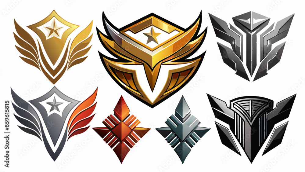 Vetor de futuristic emblems, metallic textures, intricate designs ...