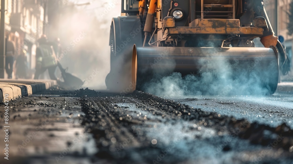 Process of asphalting blacktopping and paving asphalt paver machine and ...