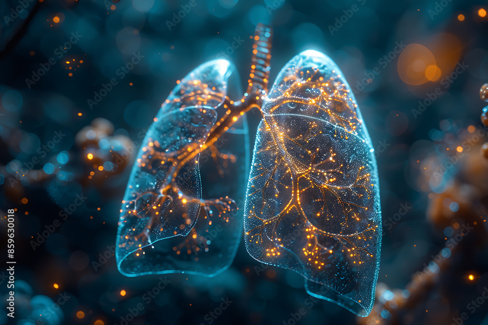 Schematic illustration of human lungs with the different elements on a ...