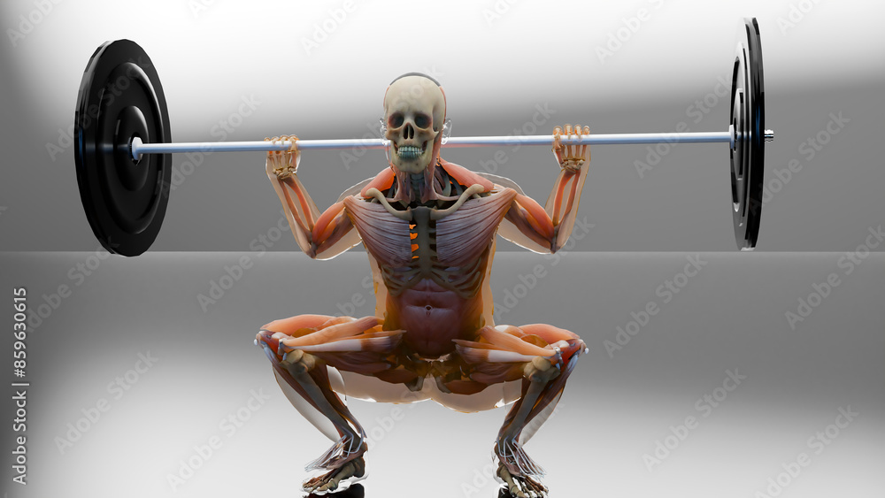 Barbell parallel Squat Exercise. Bodybuilding gym exercising, High Bar ...