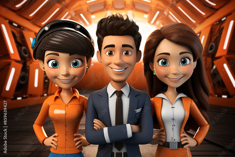 3D illustration of a confident corporate team, featuring two women in ...