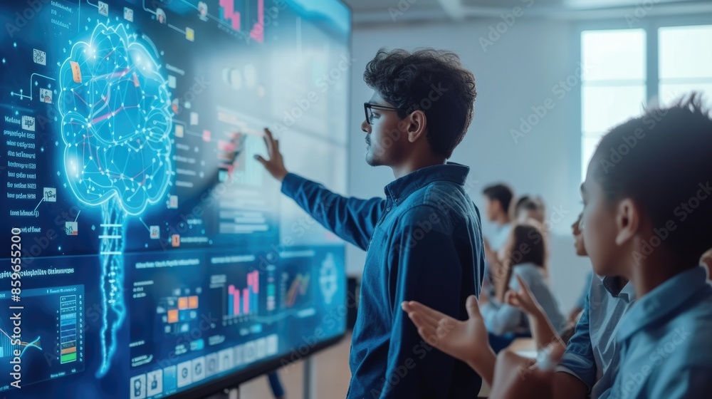 Skilled teacher teaching AI to diverse elementary student at digital ...