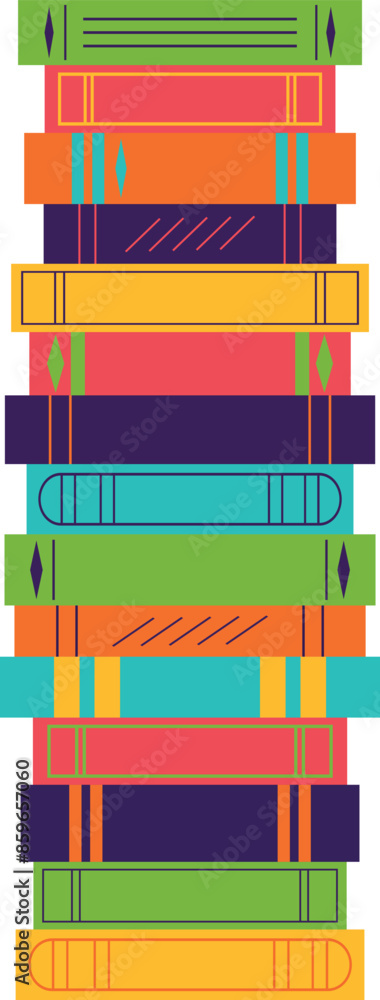 A tall stack of school textbooks on a transparent background. Isolated ...