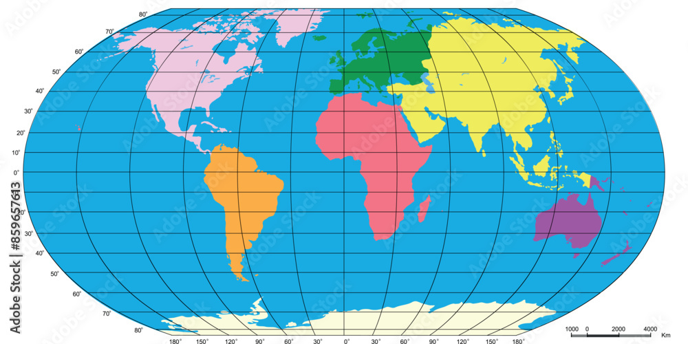 world map divided into continents Stock Vector | Adobe Stock