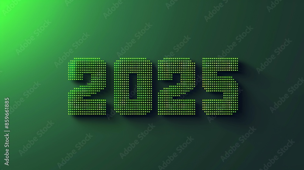 "2025" on an empty solid background with bright lime color, in a ...