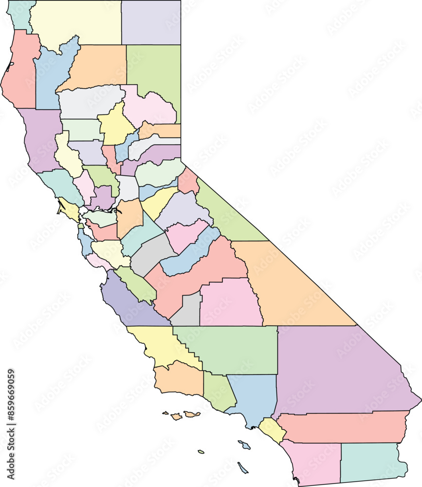 Editable vector file of the counties that make up the state of California, located in the United ...