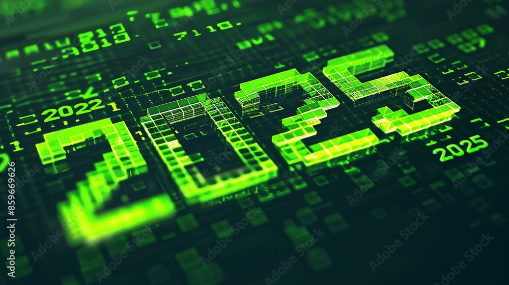 ภาพประกอบสต็อก "2025" on an empty solid background with bright lime ...