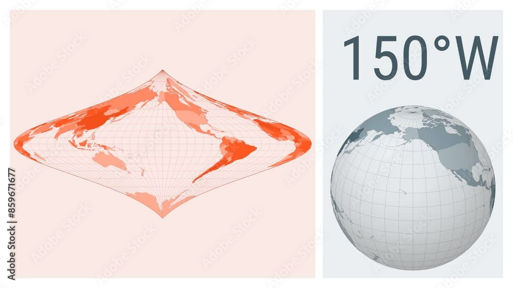World Map Animation. Foucault stereographic equivalent projection ...