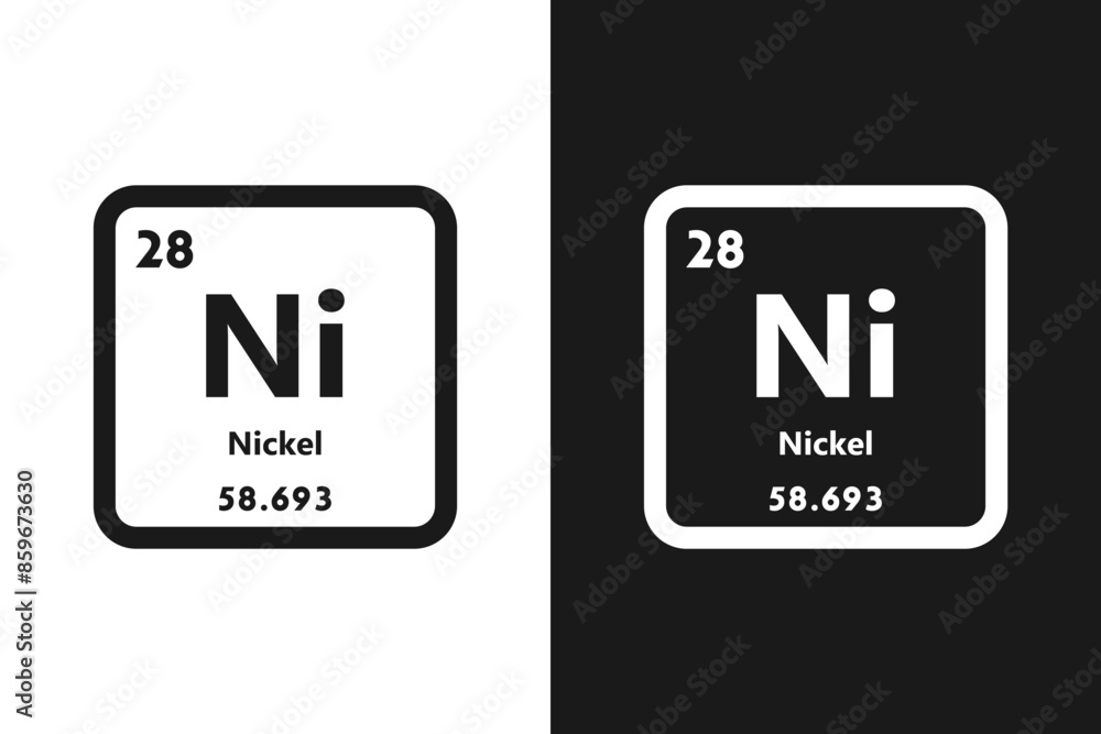 Nickel, Ni, chemical periodic element icon. The chemical element of the ...