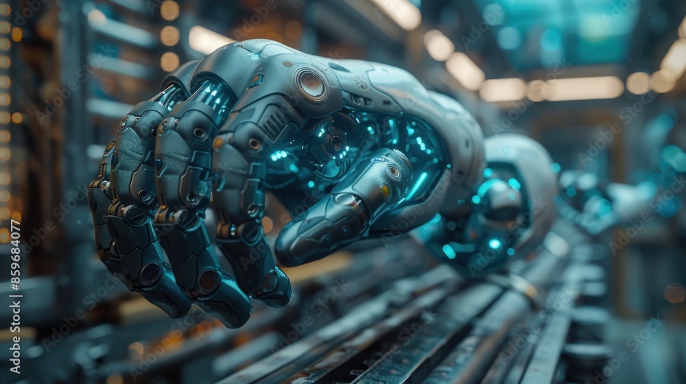 Close-up of a cutting-edge robotic hand within an industrial ...