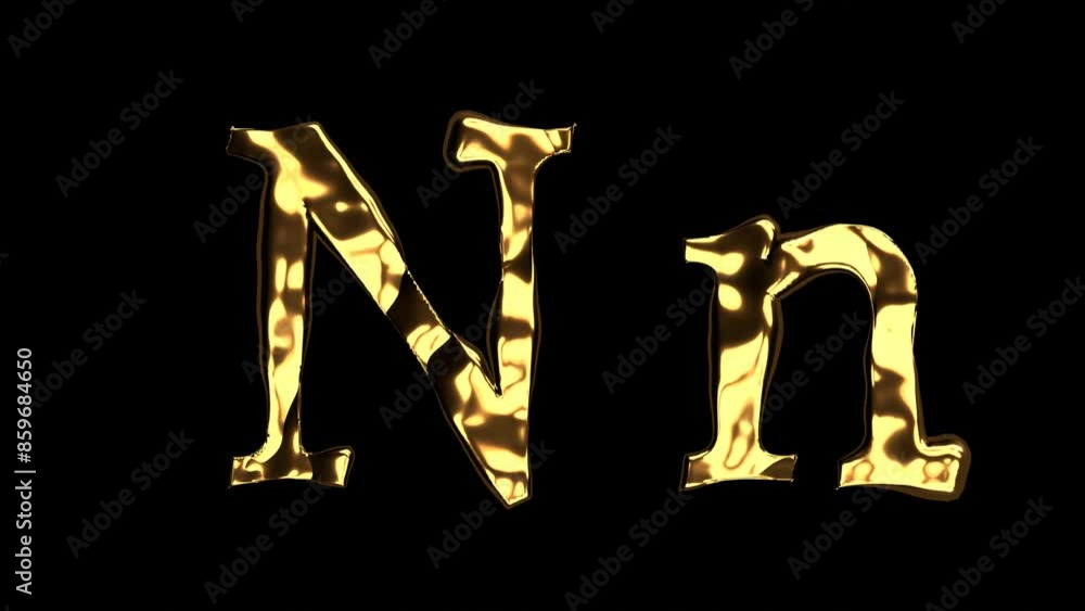Upper and lower case N alphabet with golden fluid texture, latin script ...