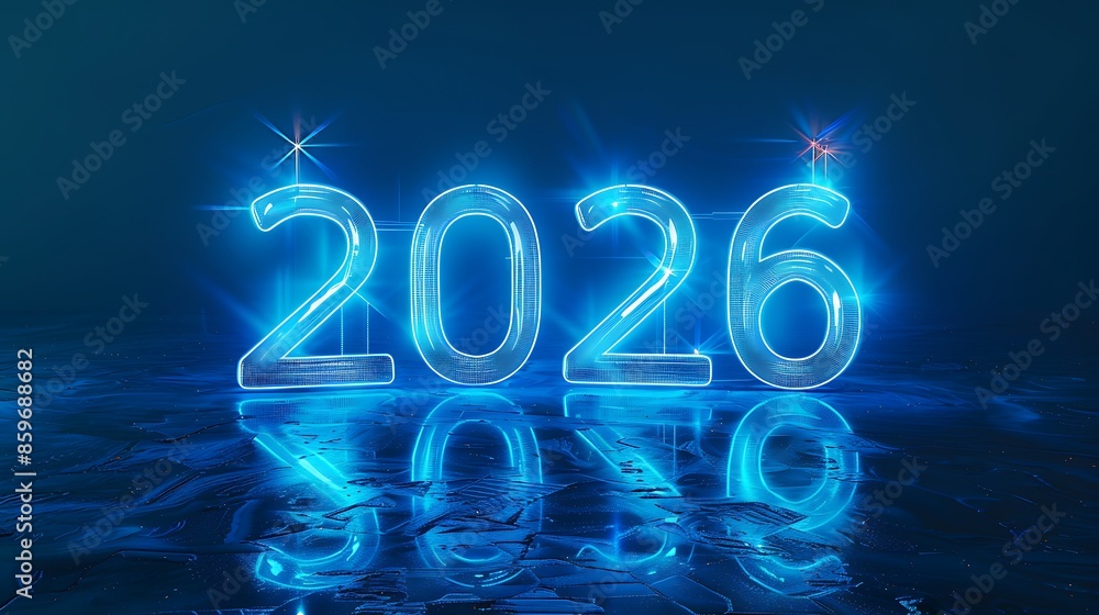 "2026" on an empty solid background with bright blue color, in a ...