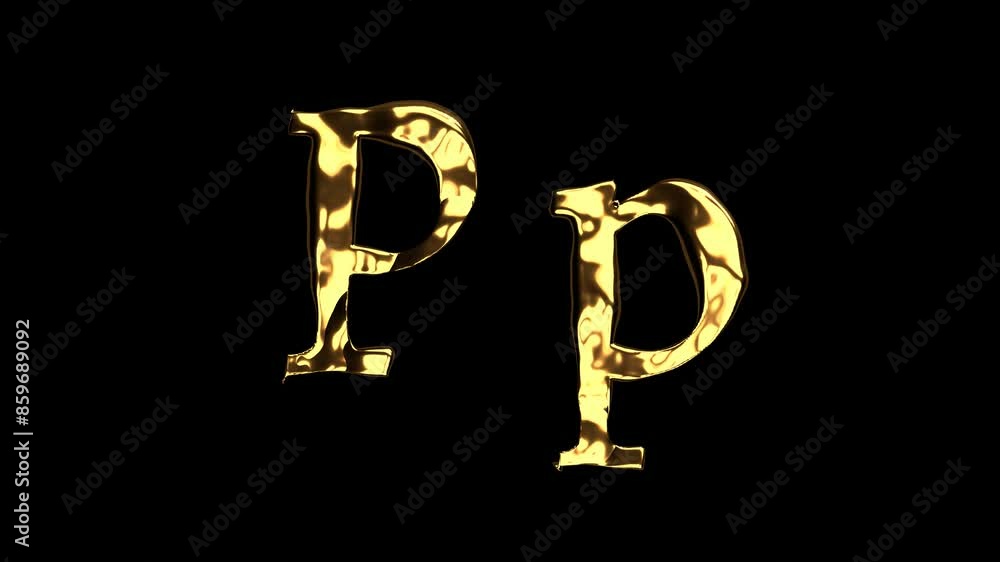 Upper and lower case P alphabet with golden fluid texture, latin script ...