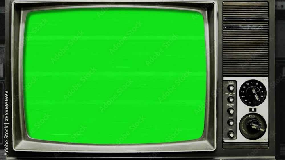 Old TV Green screen. Old television with green background isolated on ...