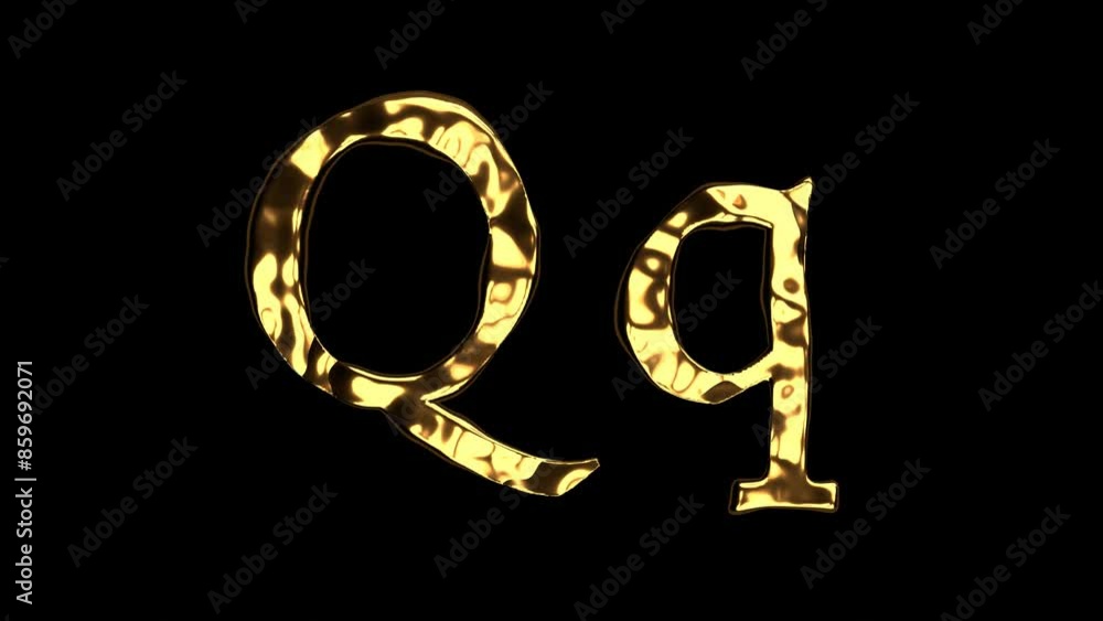 Upper and lower case Q alphabet with golden fluid texture, latin script ...