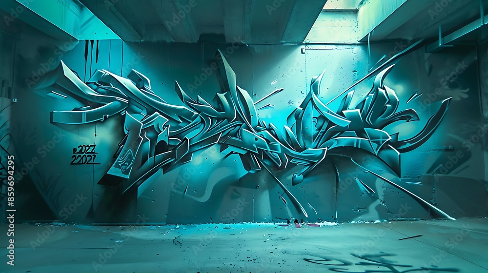 "2027" on an empty solid background with bright cyan color, in a ...