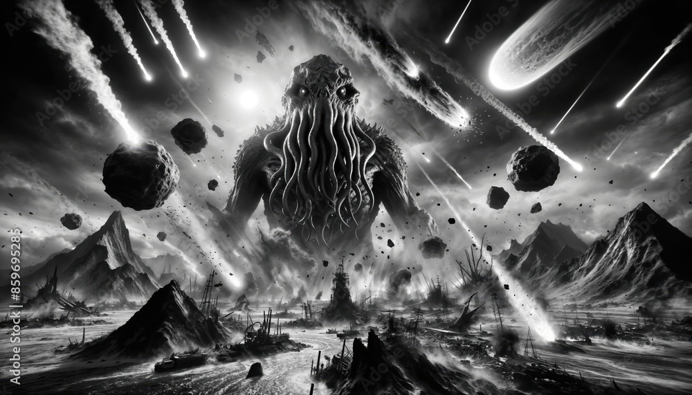 cthulhu, lovecraft, scary, wallpaper, monochrome, monster, horror ...