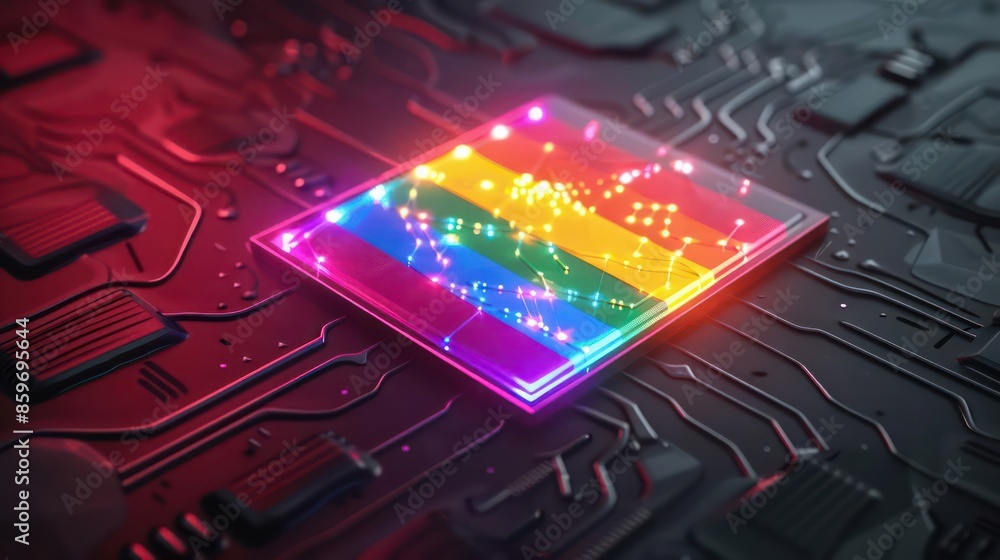 Conceptual hightech badge featuring a pride flag integrated into its ...