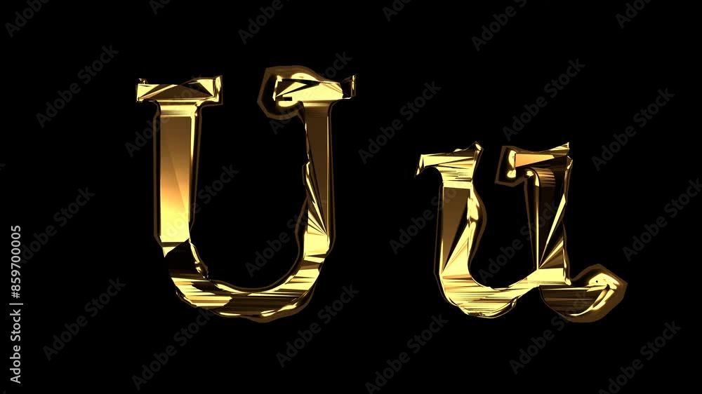 Upper and lower case U alphabet with golden fluid texture, latin script ...