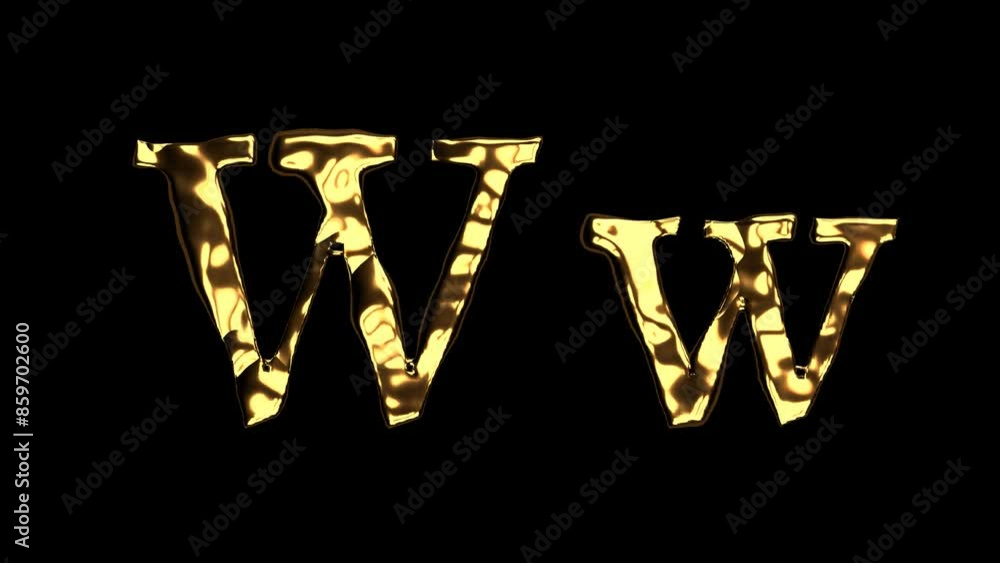 Upper and lower case W alphabet with golden fluid texture, latin script ...
