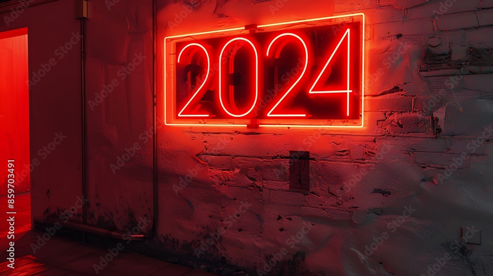 "2024" on an empty solid background with bright red color, in a bold ...