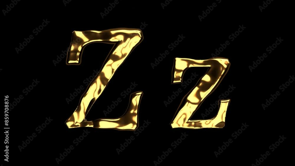 Upper and lower case Z alphabet with golden fluid texture, latin script ...