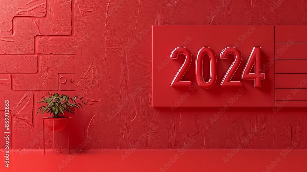 "2024" on an empty solid background with bright red color, in a bold ...