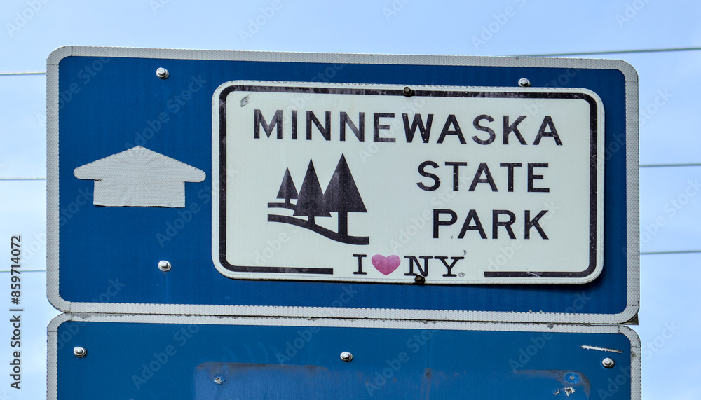 Minnewaska State Park directional sign on the road in the Shawangunk ...