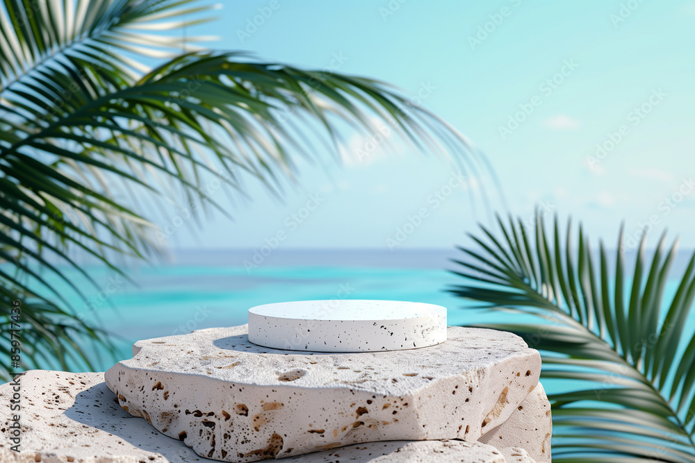 Product display summer podium beach background 3D sea platform. Ocean ...