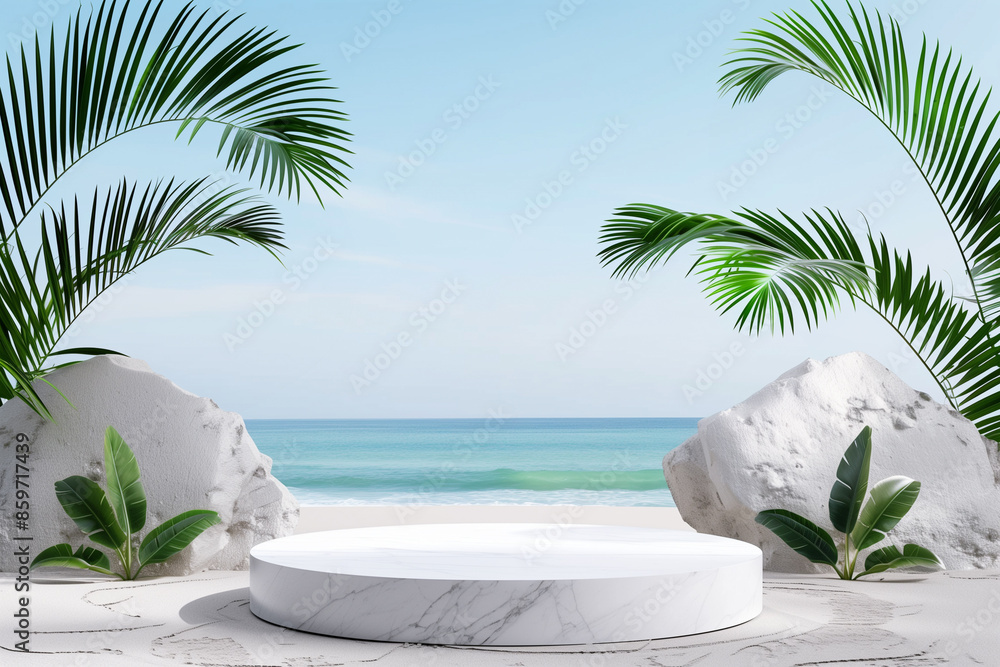 Product display summer podium beach background 3D sea platform. Ocean ...