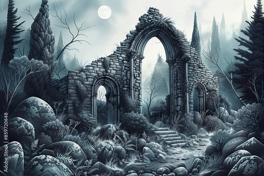 Gothic relic with intricate details, dark and moody, high contrast ...