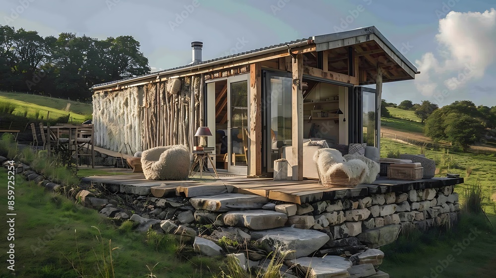 eco-resort cabin constructed from locally sourced timber, insulated ...