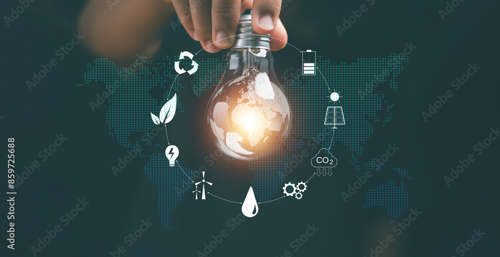 Creative ideas of saving energy and renewable power concept, Hand ...