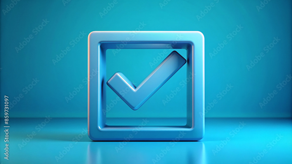 Modern 3D render model illustration of a blue checkmark symbol in a ...