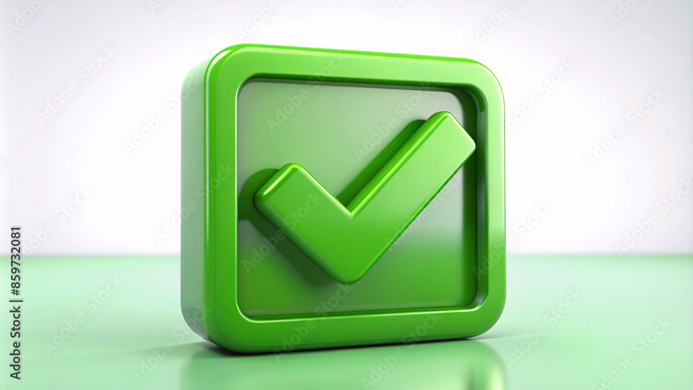 Modern 3D render model illustration of a green checkmark symbol in a ...