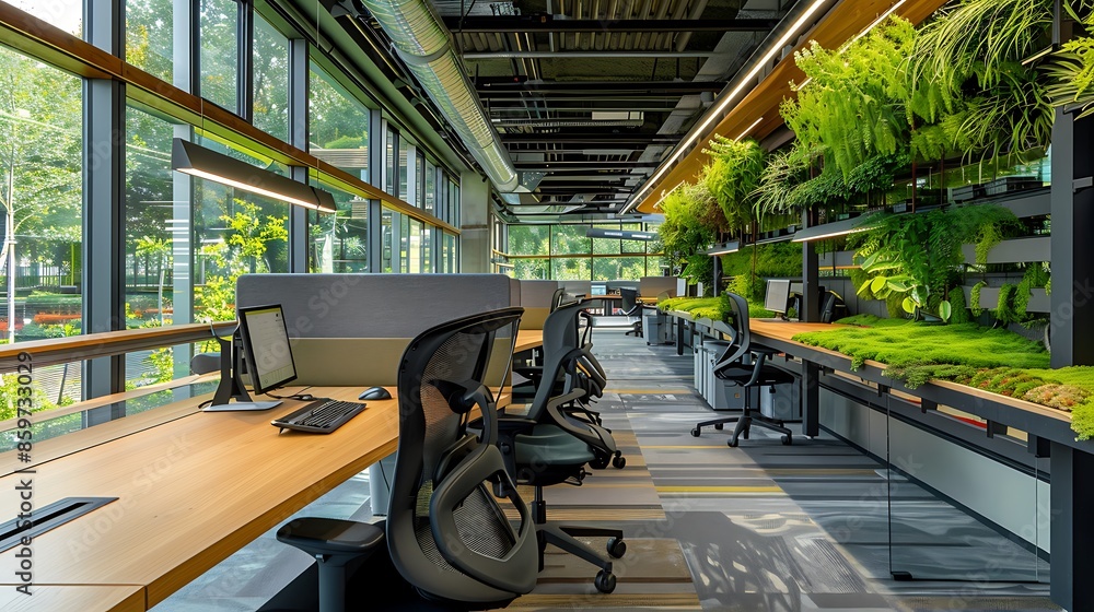 contemporary office space with desks made from recycled composite ...