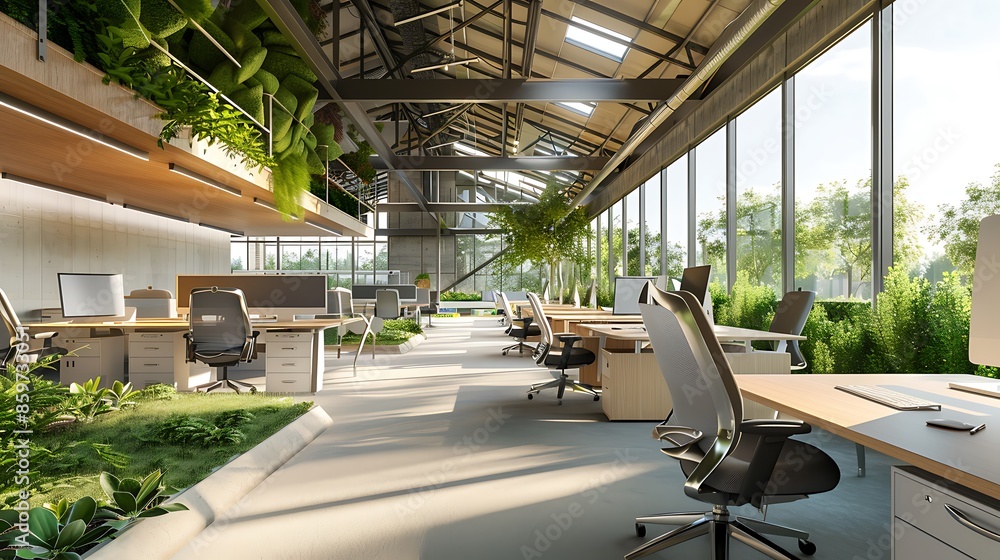 contemporary office space with desks made from recycled composite ...