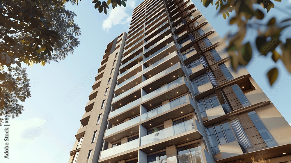 luxury residential tower with balconies clad in lightweight fiber ...