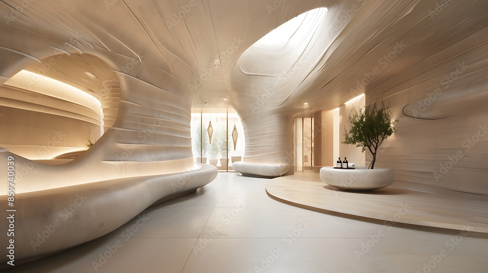 luxury wellness center featuring curvilinear forms clad in soothing ...