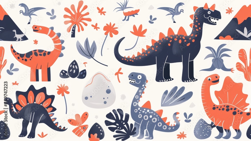This illustration depicts dinosaurs such as the Stegosaurus ...