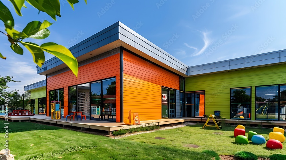 sustainable kindergarten building using bright and playful fiber cement ...