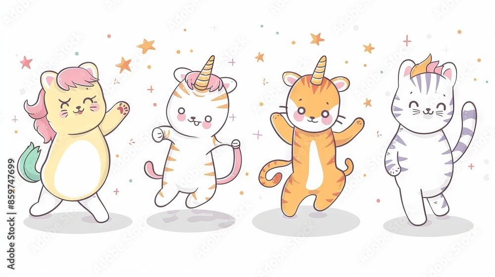 Cartoon characters doing dub dance poses. Unicorn, cat, chicken, and ...
