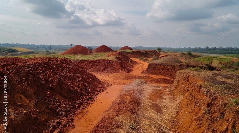 Common rural excavated laterite clay mounds for construction site ...